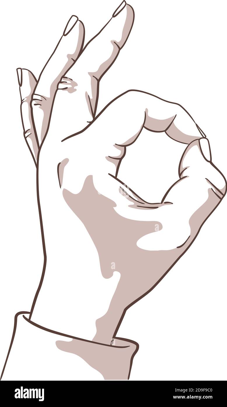 Illustration isolated on white background of a hand making the OK ...