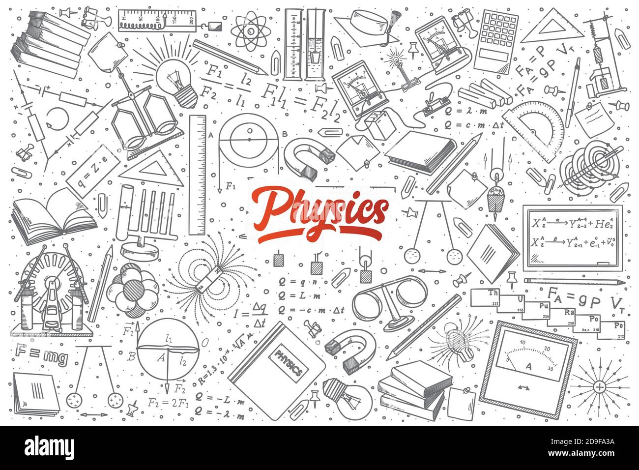 Hand drawn Physics doodle set with lettering Stock Vector Image & Art ...