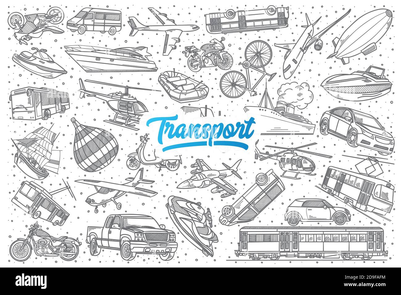 Hand drawn Transport doodle set with lettering Stock Vector Image & Art ...