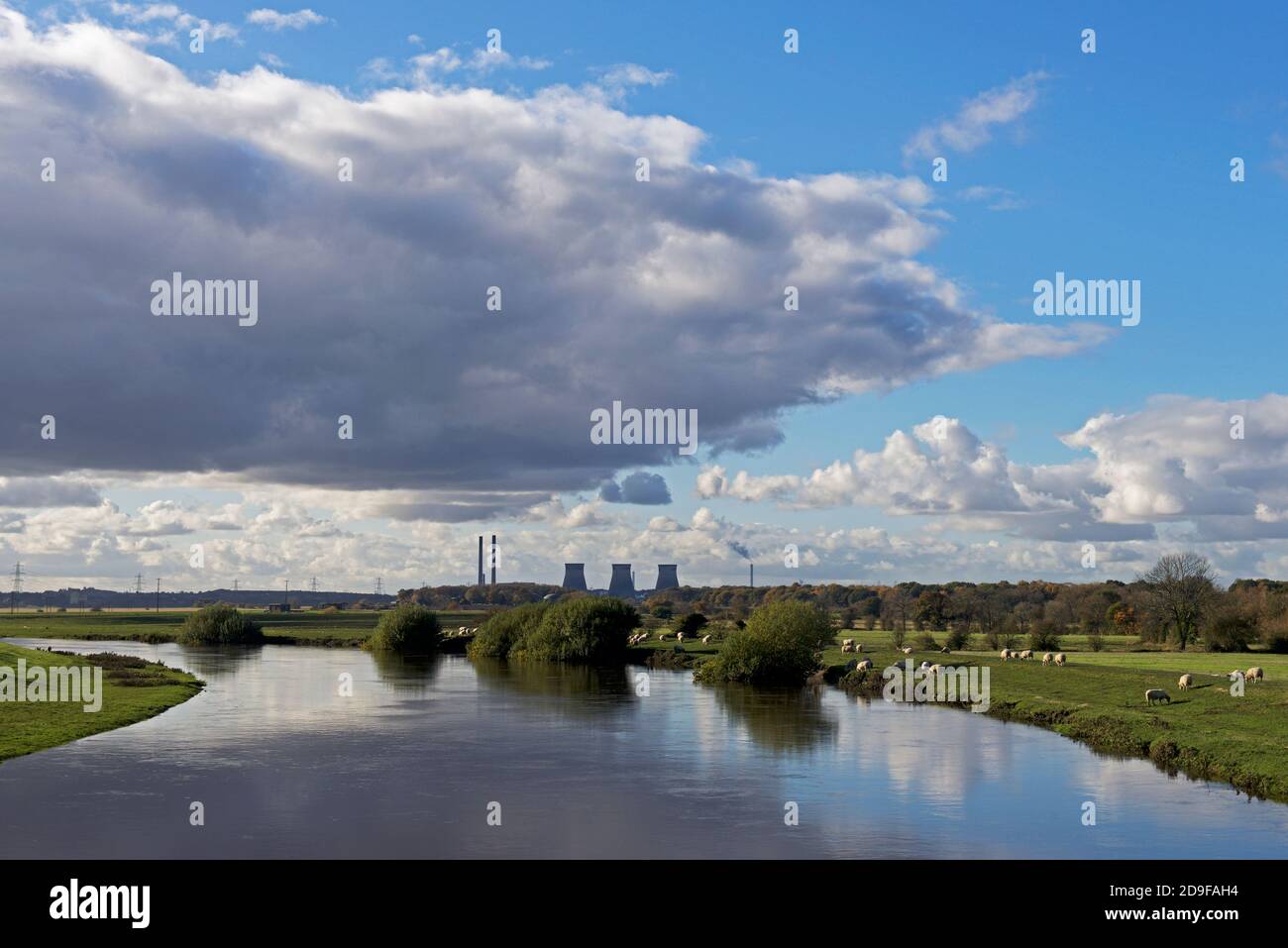 River Aire near the village of Beal, with Ferrybridge power station in ...