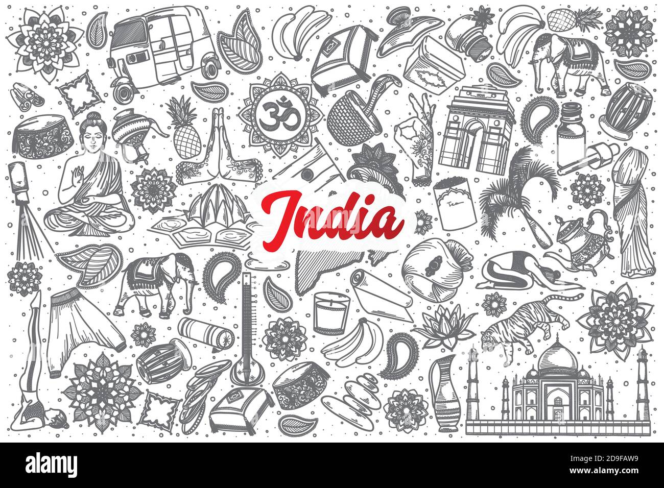 Hand drawn India doodle set with lettering Stock Vector Image & Art - Alamy