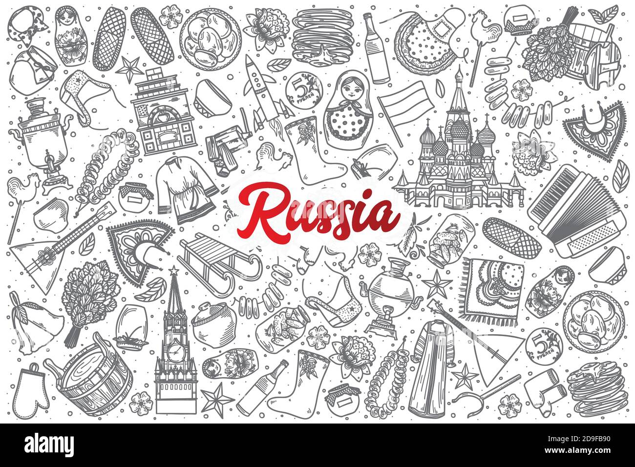 Hand drawn Russia doodle set with lettering Stock Vector Image & Art ...