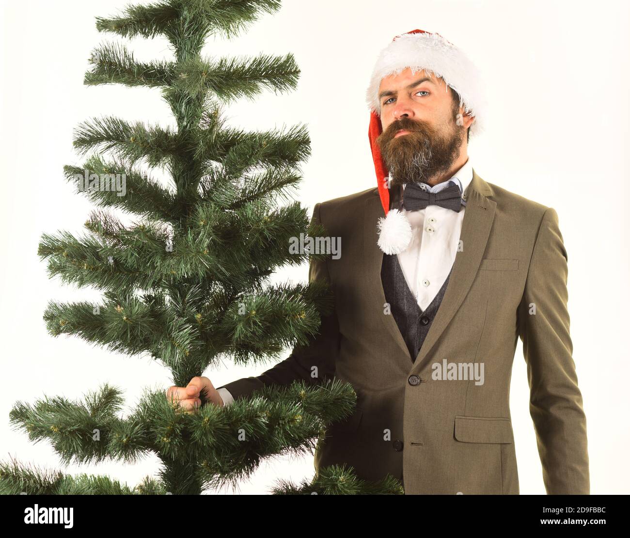 Director with beard gets ready for Christmas. Christmas corporate party ...