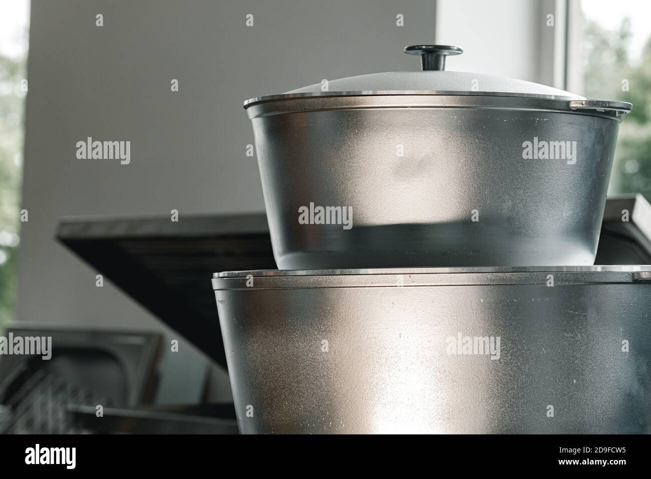 New industrial cooking pots on proffesional kitchen Stock Photo - Alamy