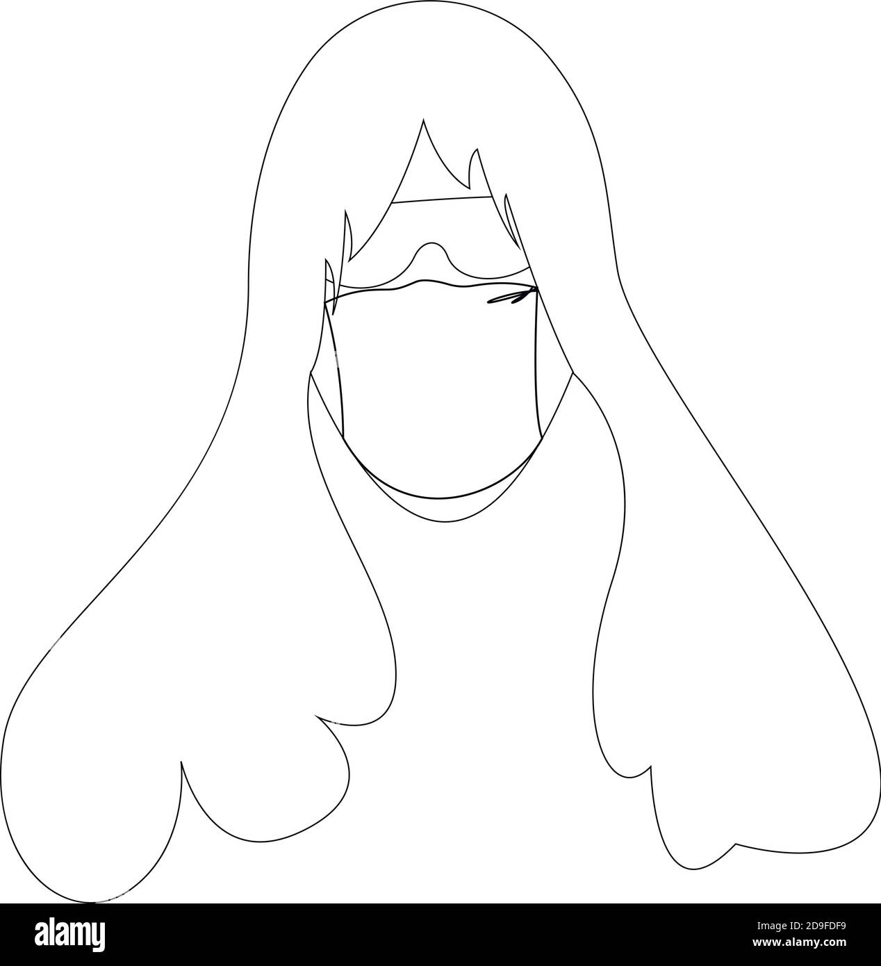 Line illustrationof a woman wearing a mask, Safety breathing face masks ...