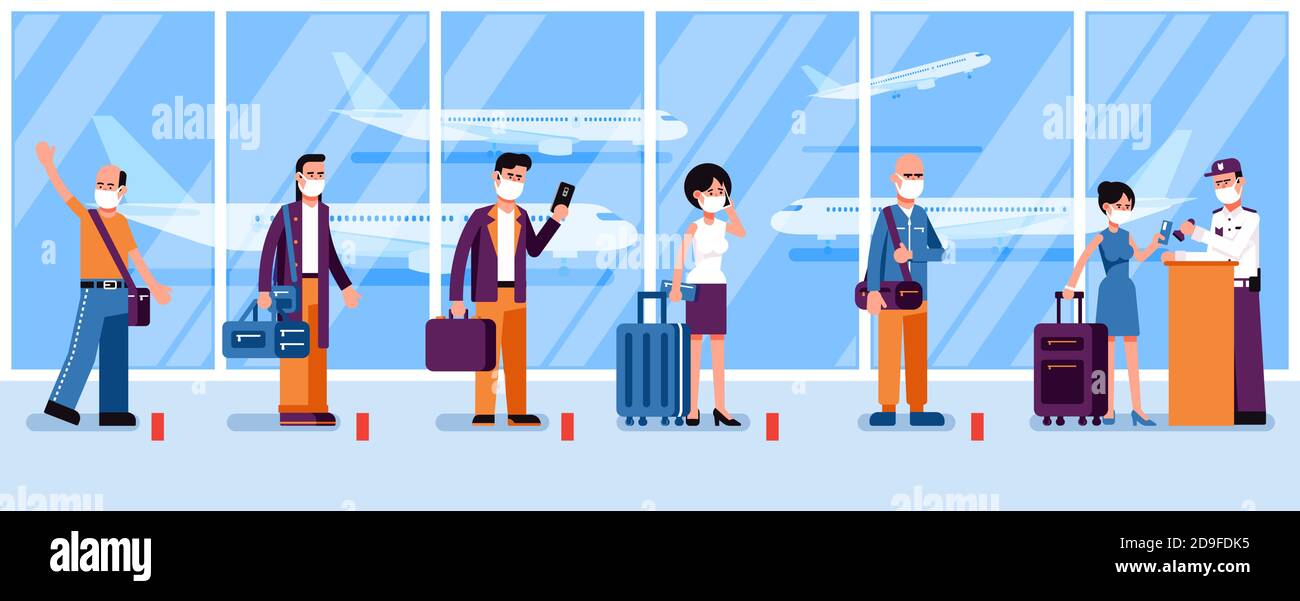 Queue line in airport Stock Vector Images - Alamy