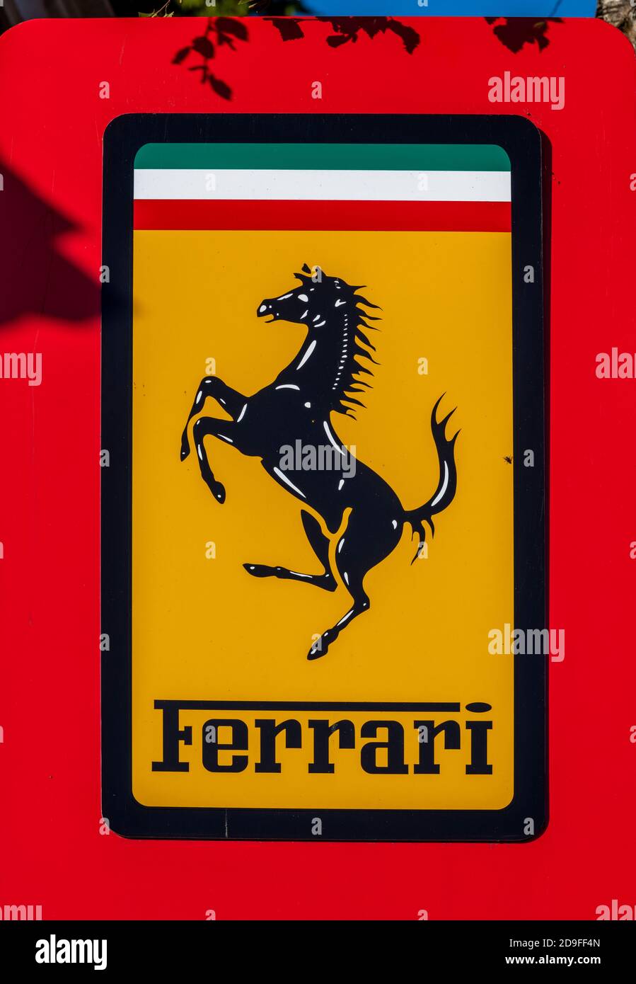 Advertising sign for Ferrari outside dealership at Lyndhurst High ...
