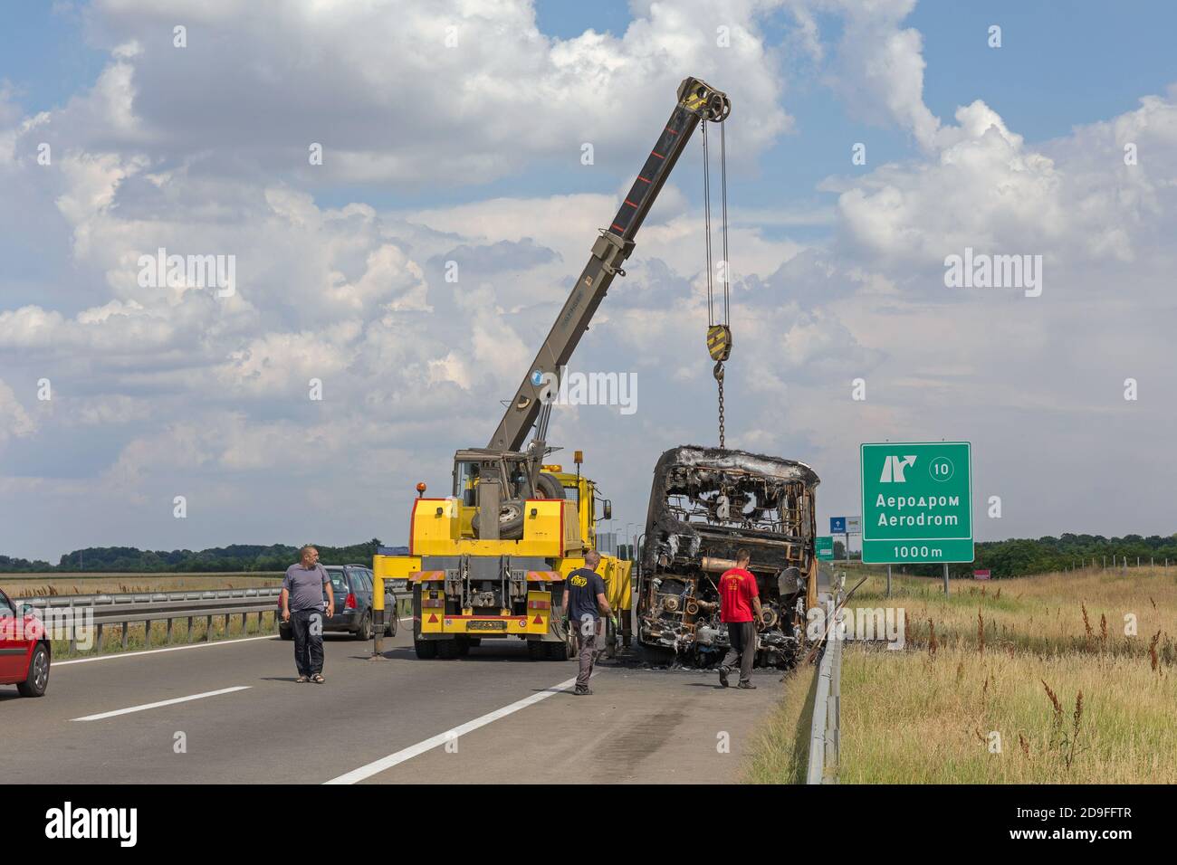Belgrade, Serbia - June 03, 2018: Burned Coach Bus at Highway Recovery ...