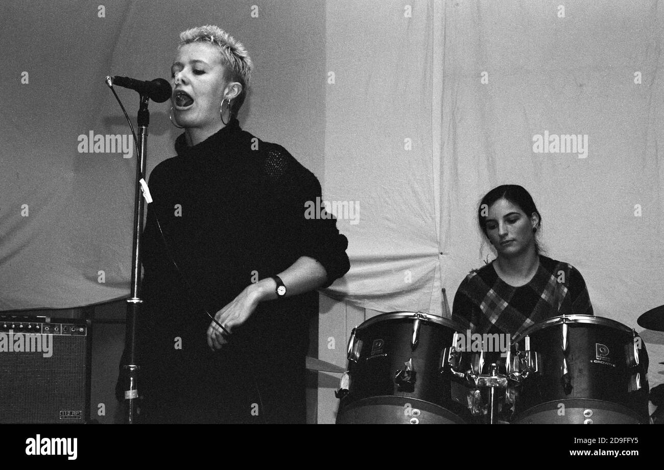 Jane Bromley and Jayne Waterfall of Sheffield band A.C. Temple playing ...