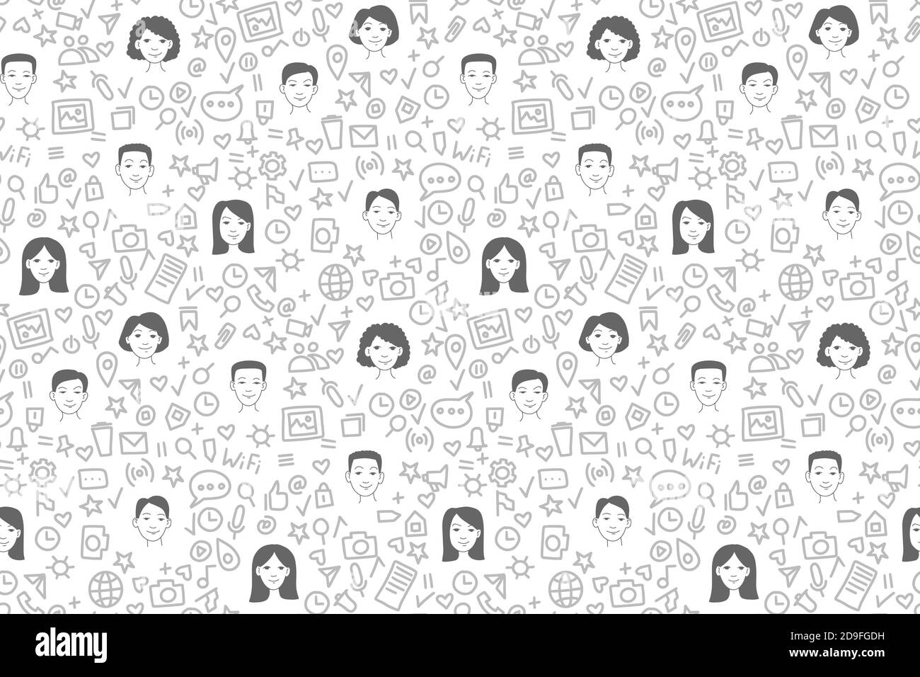 Social network people and icons seamless pattern background. Vector ...