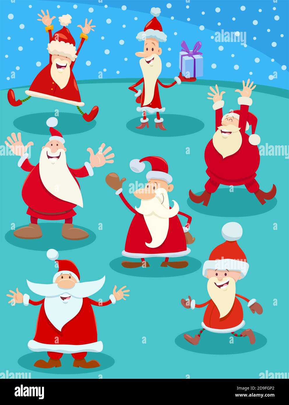 Cartoon illustration of Santa Claus characters on Christmas time Stock ...