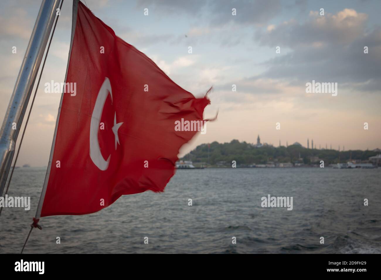 Flag of Turkey and Cityscape of Istanbul on the background Stock Photo ...