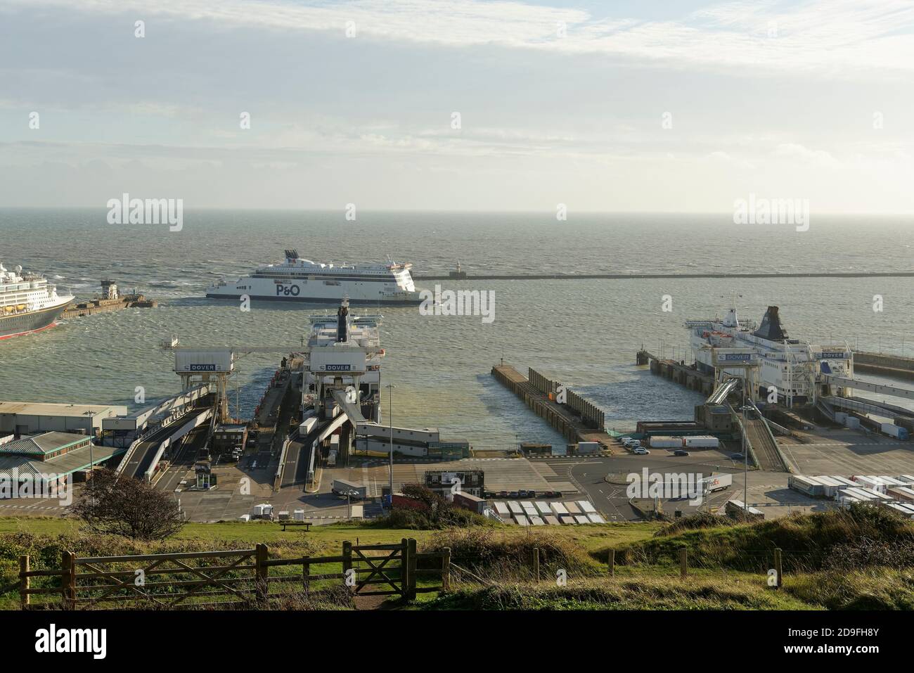 The busy international port of Dover in Kent, southern England, UK ...