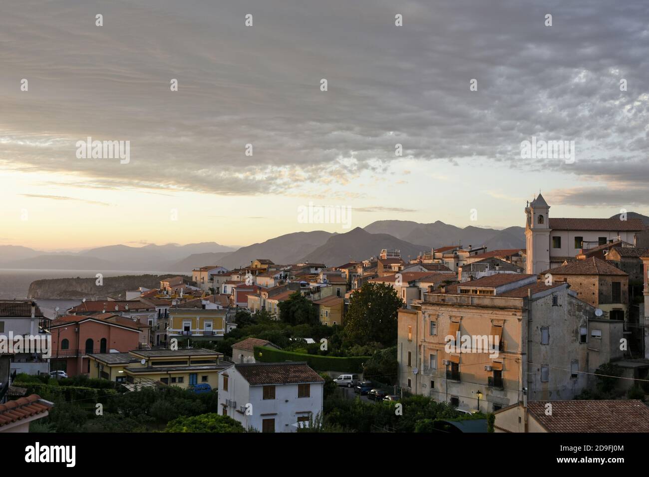Panoramic view of San Nicola Arcella, a rural village in the mountains ...