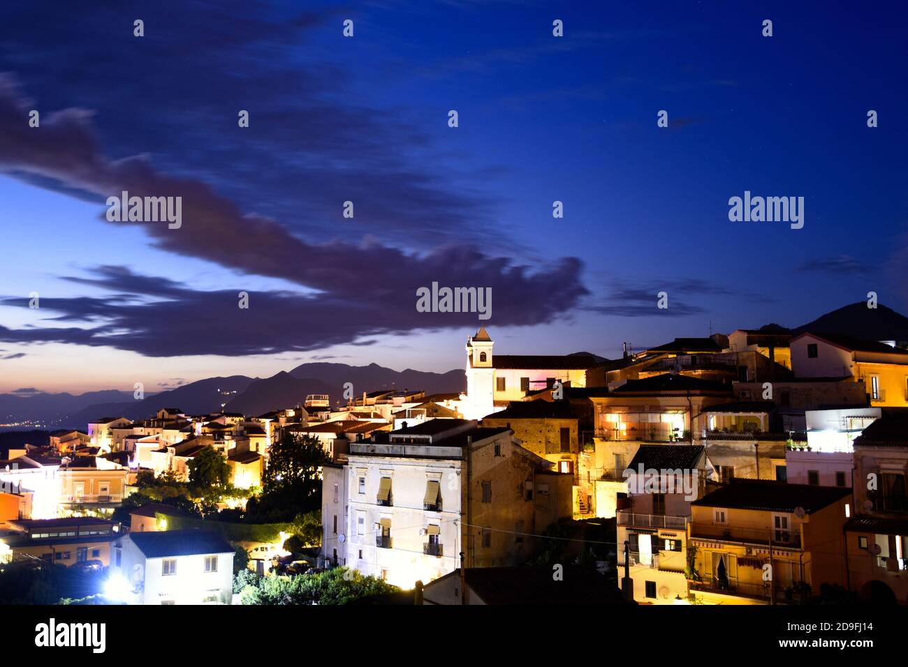 Panoramic view of San Nicola Arcella, a rural village in the mountains ...