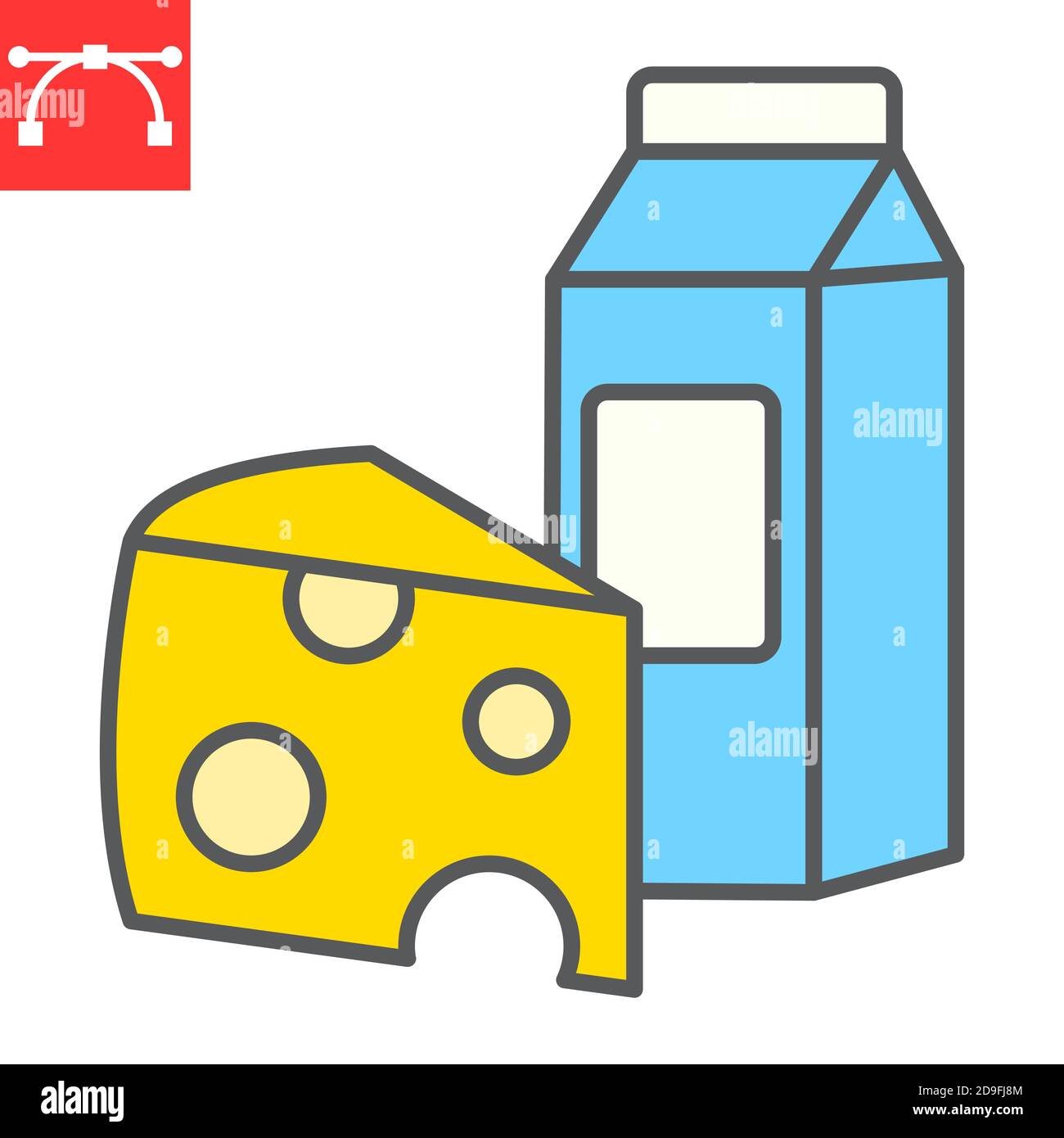 Dairy color line icon, milk and cheese, dairy sign vector graphics ...
