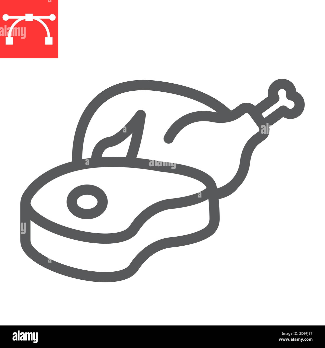 Meat and poultry line icon, chicken meat and steak, beef sign vector ...