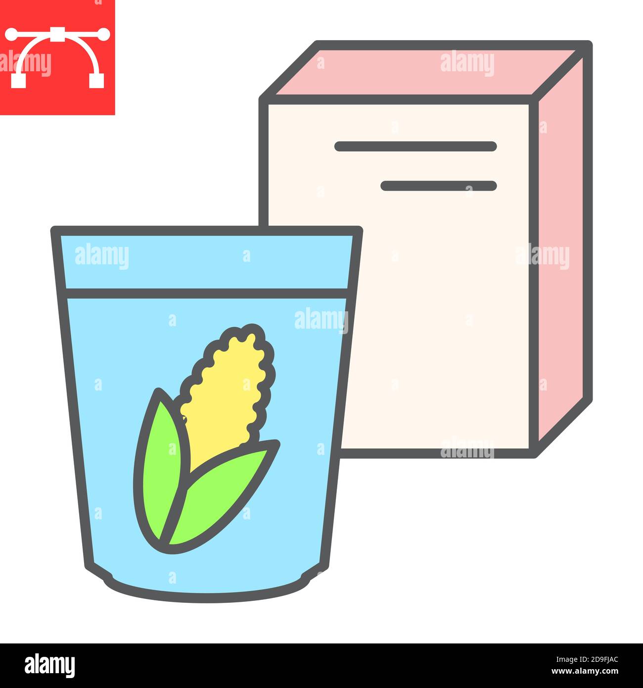 Breakfast cereal color line icon, corn and cereals, cereal box sign ...