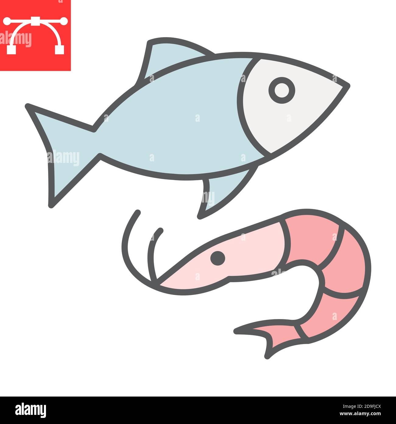 Sea food color line icon, fish and shrimp, seafood sign vector graphics ...