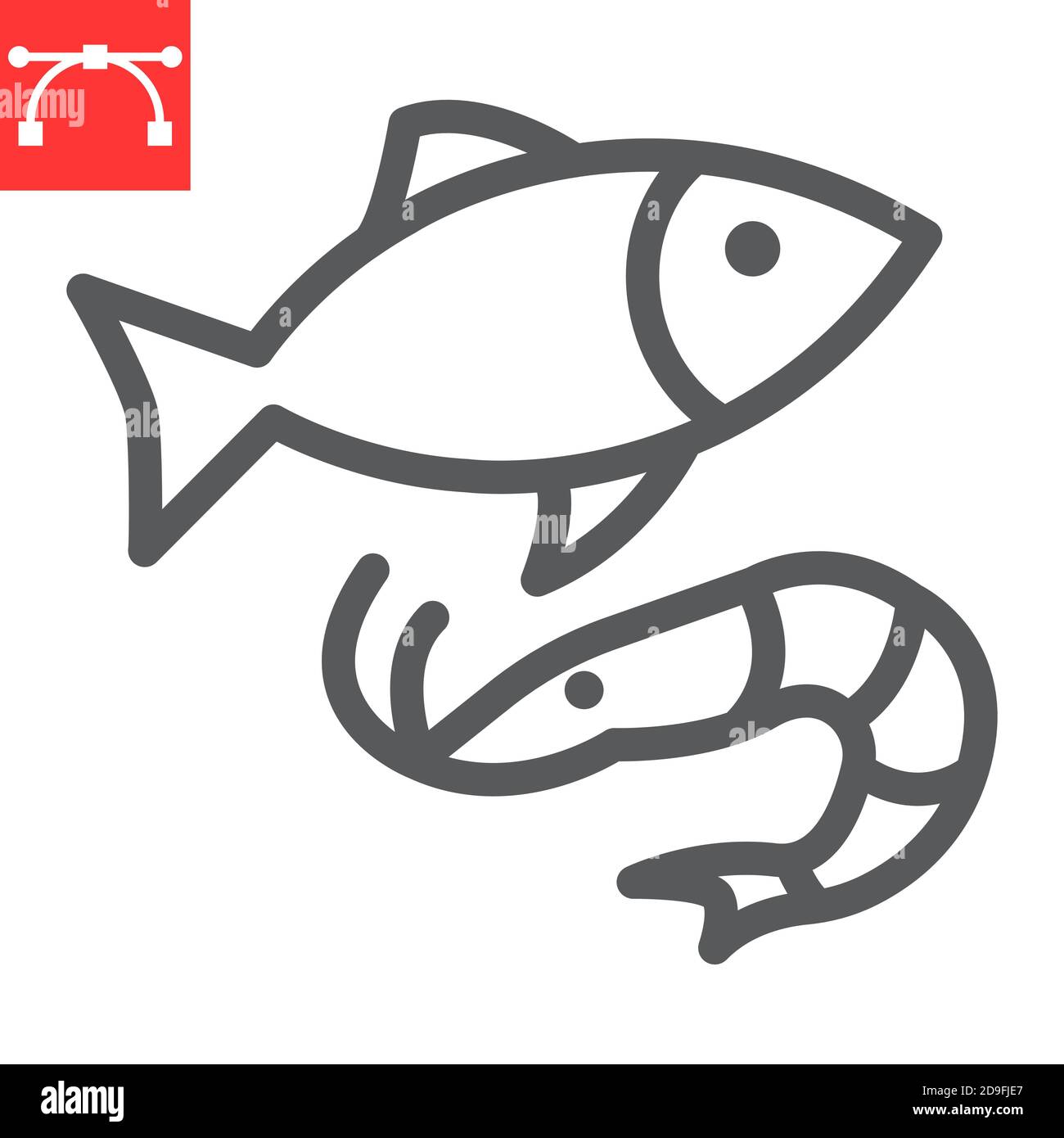 Sea food line icon, fish and shrimp, seafood sign vector graphics ...