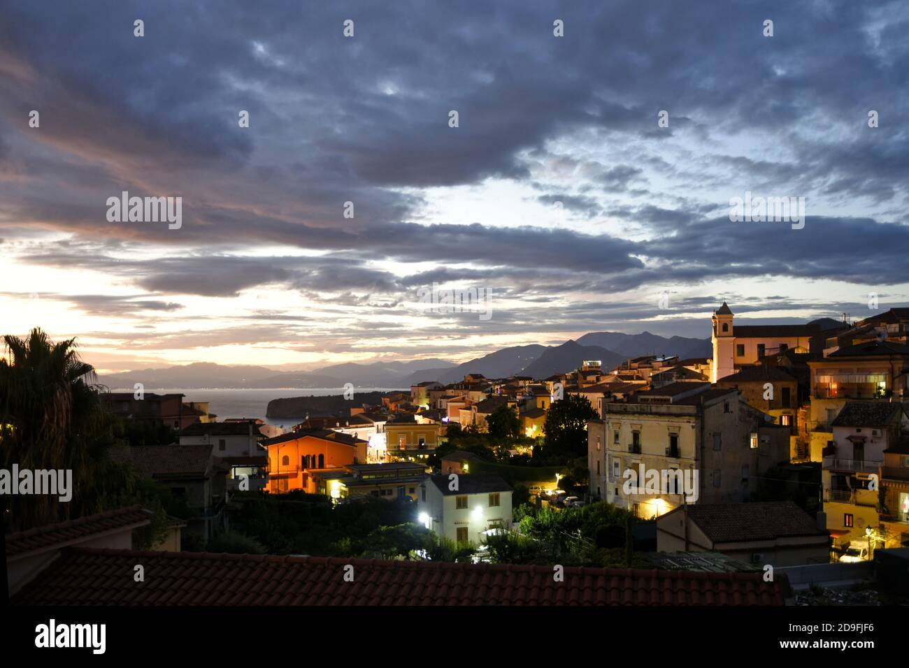 Panoramic view of San Nicola Arcella, a rural village in the mountains ...