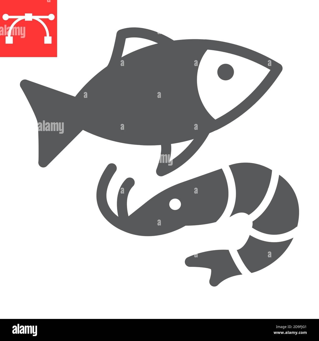 Sea food glyph icon, fish and shrimp, seafood sign vector graphics ...
