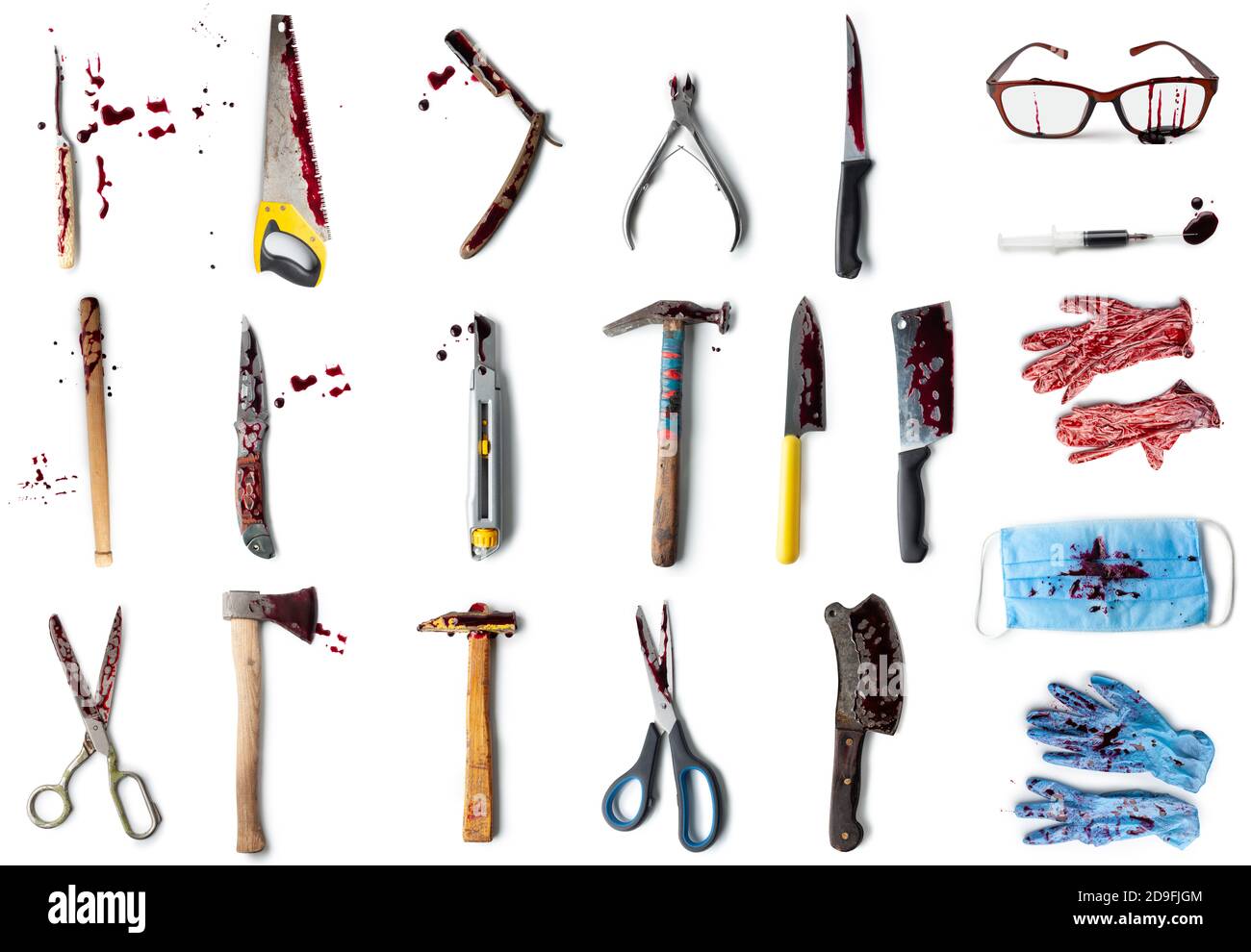 Set of bloody items isolated on white background Stock Photo - Alamy