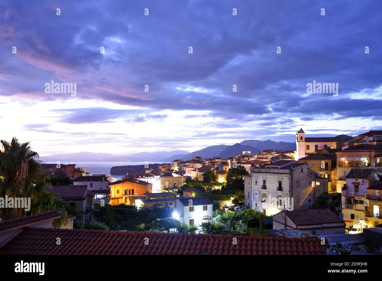 Panoramic view of San Nicola Arcella, a rural village in the mountains ...