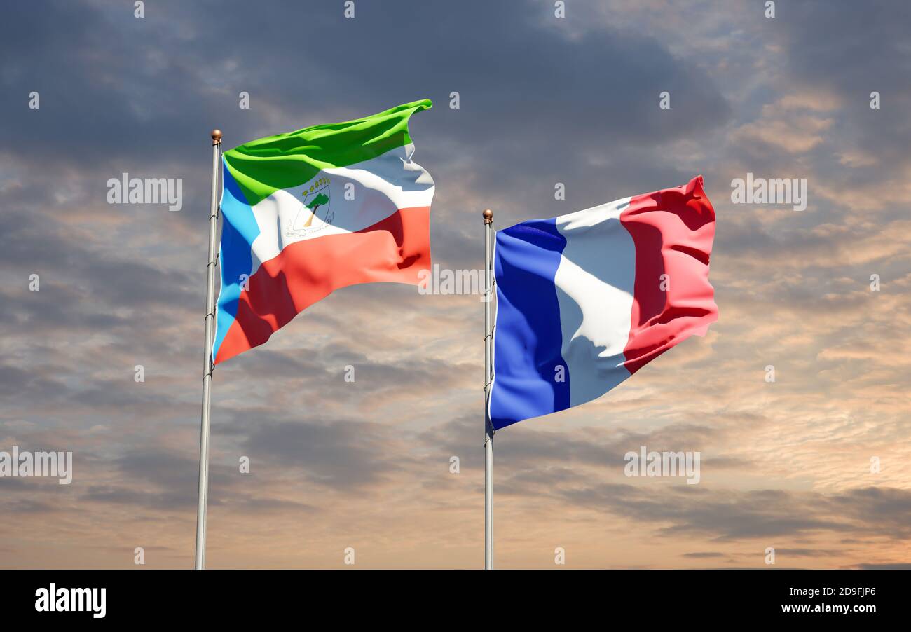Beautiful national state flags of Equatorial Guinea and France together ...