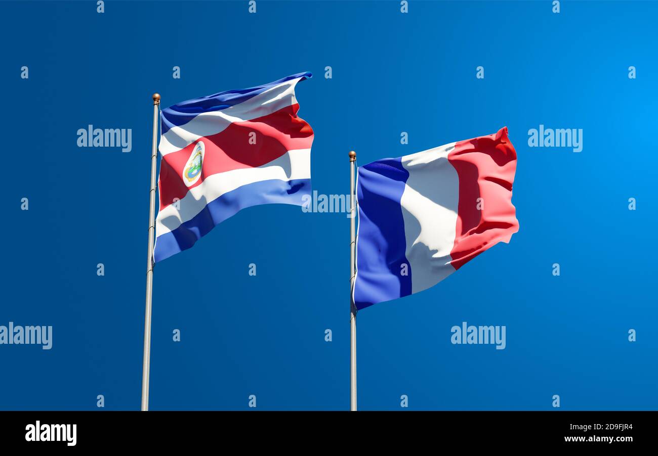 Beautiful national state flags of Costa Rica and France together at the ...