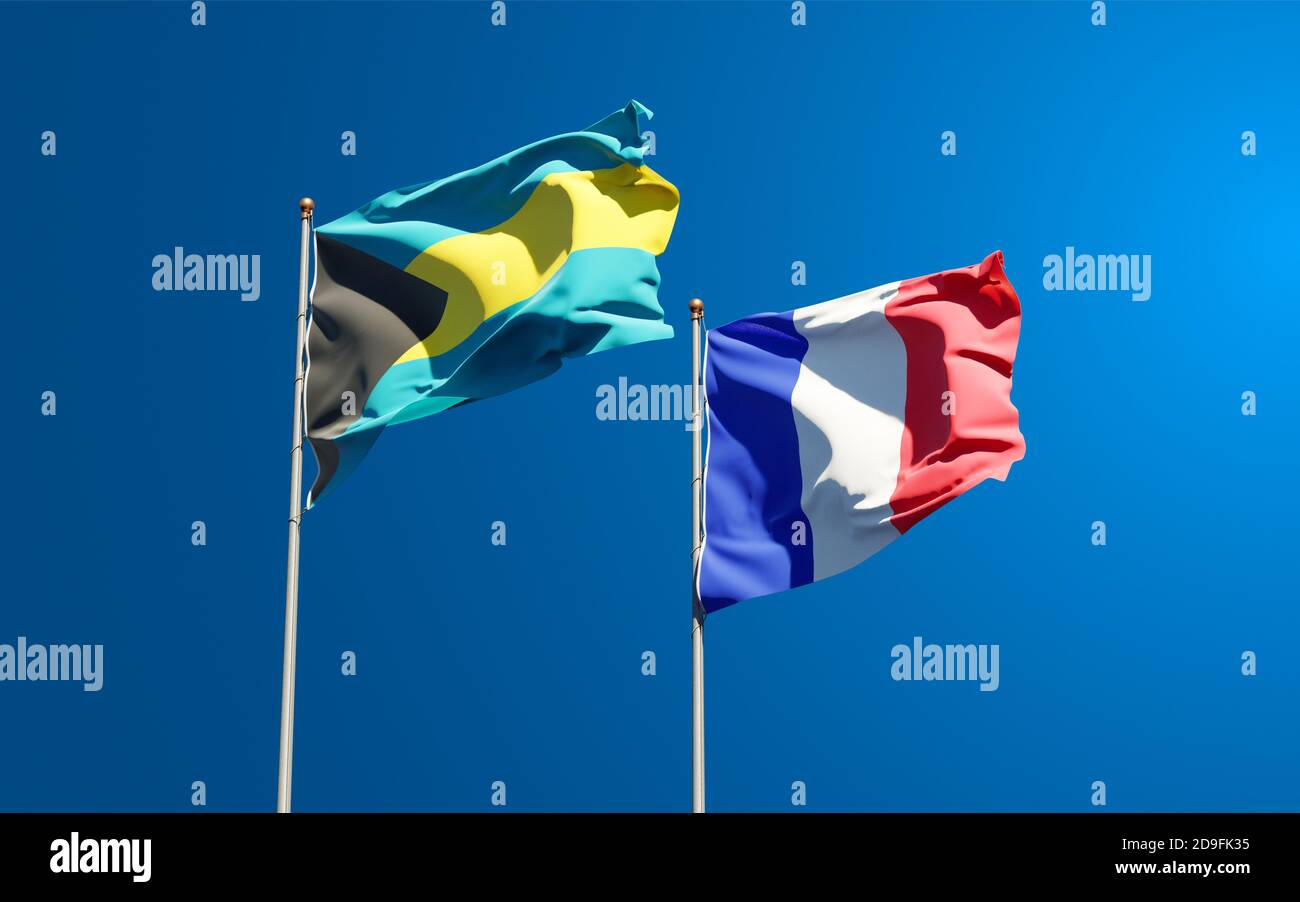 Beautiful national state flags of Bahamas and France together at the ...