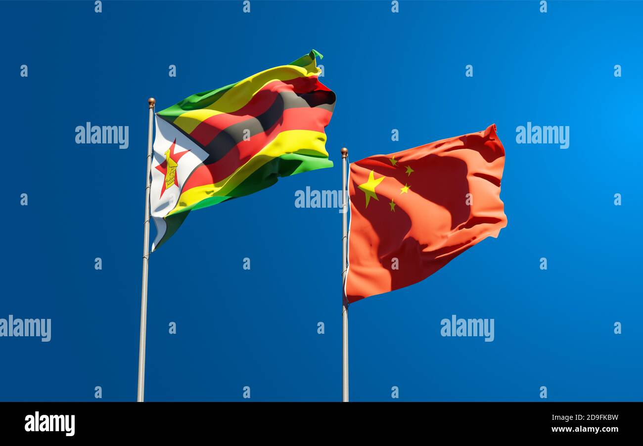 Beautiful national state flags of Zimbabwe and China together at the ...