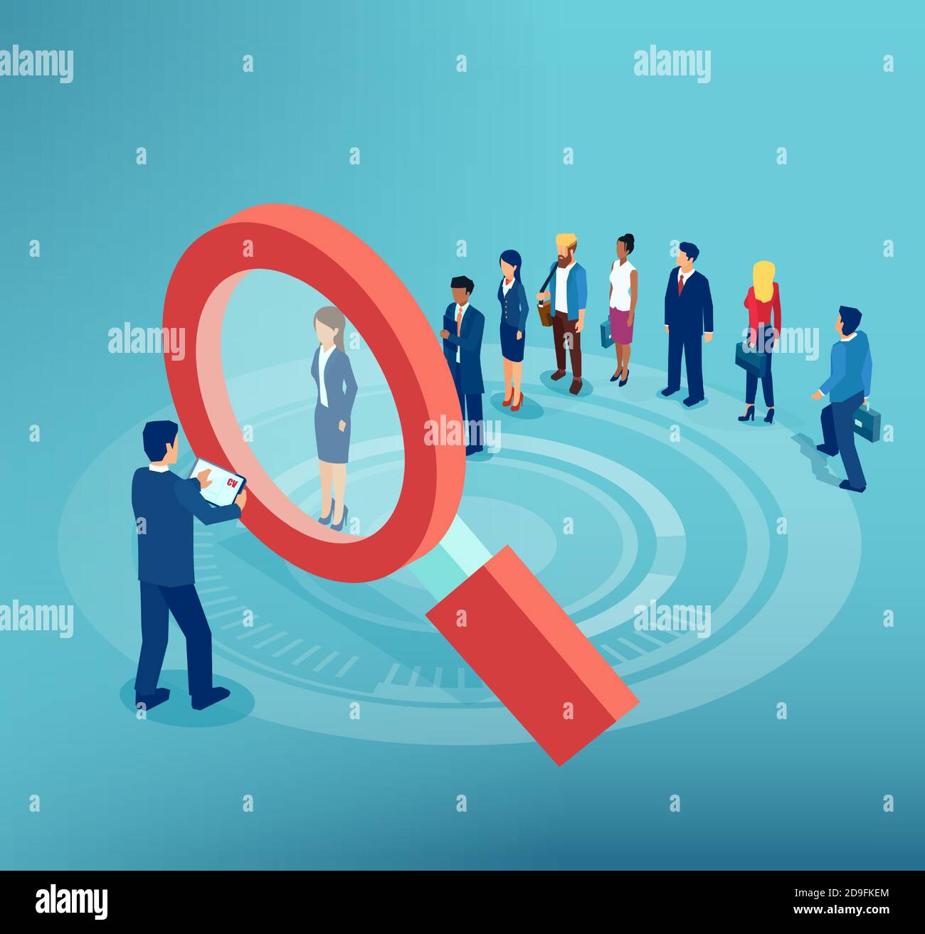 Vector of a businessman looking through magnifying glass at job ...
