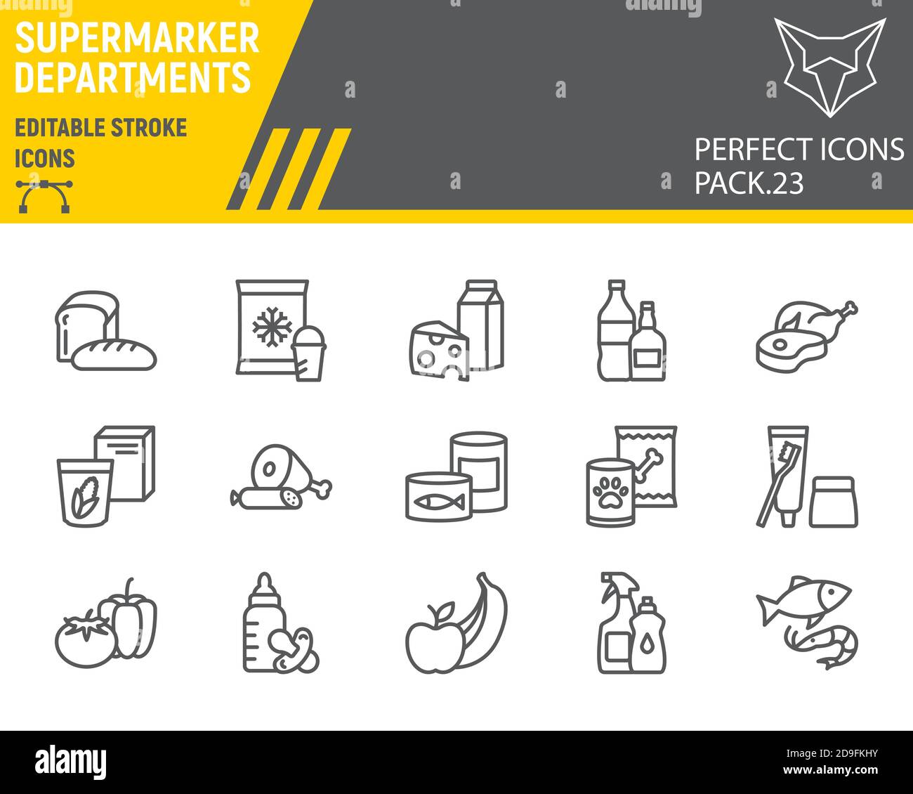 Supermarket departments line icon set, grocery collection, vector ...