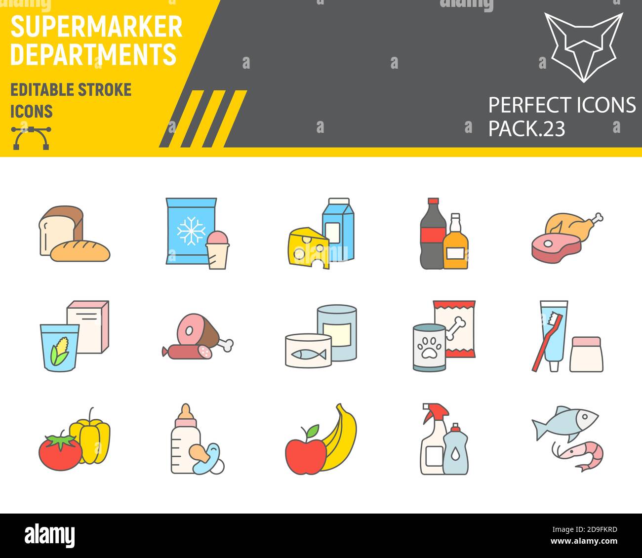 Supermarket departments color line icon set, grocery collection, vector ...