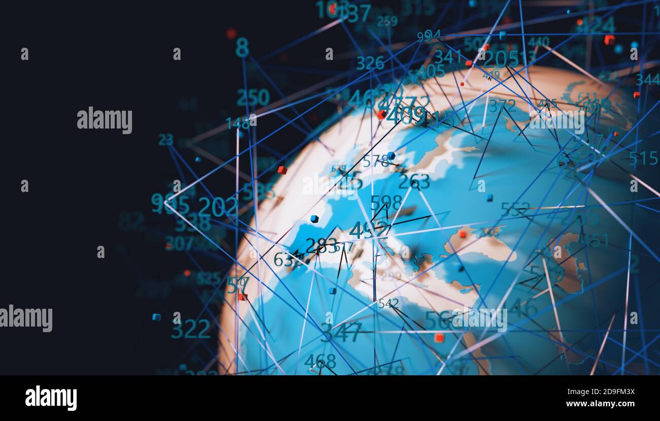 World map and data structure. Communication and technology abstract ...