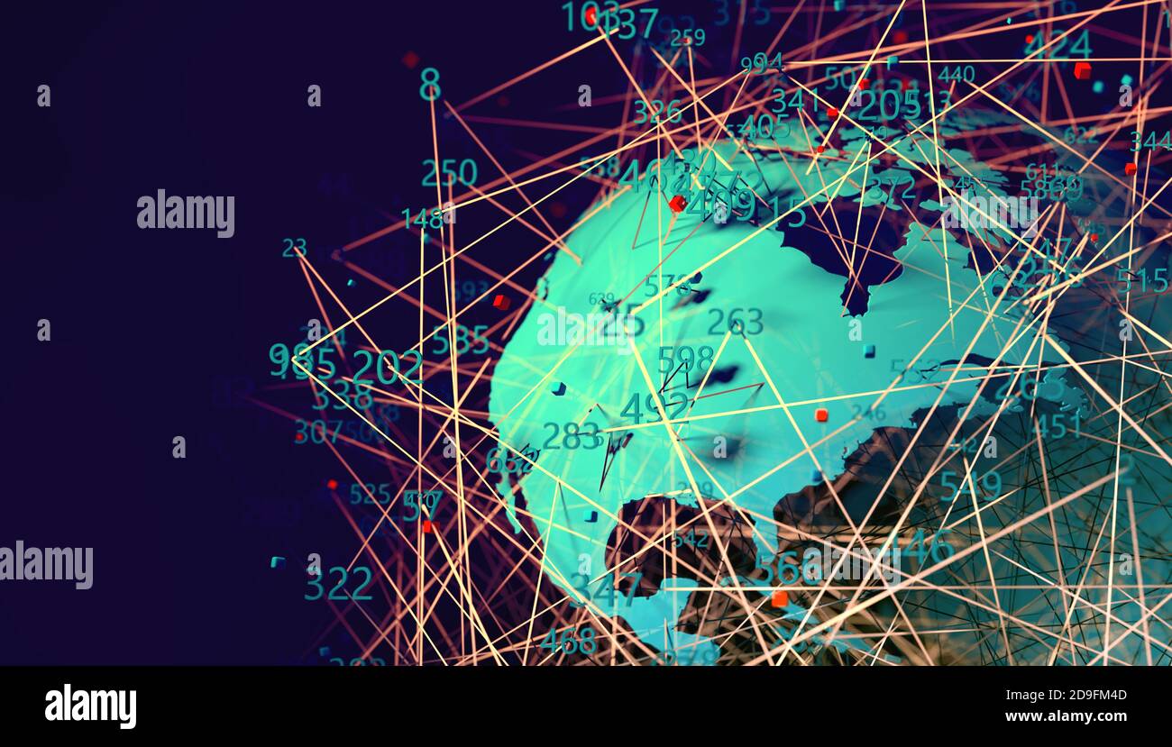 World map and data structure. Communication and technology abstract ...