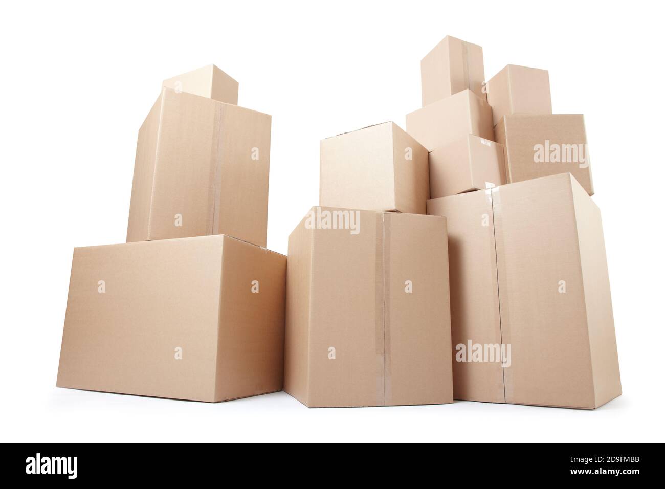 Cardboard boxes stack isolated on white, clipping path Stock Photo - Alamy