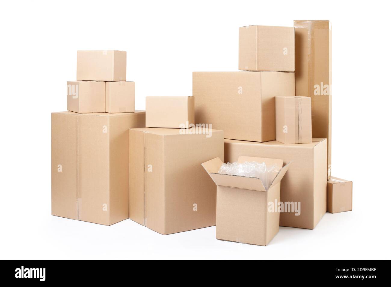 Cardboard boxes stack isolated on white, clipping path Stock Photo - Alamy