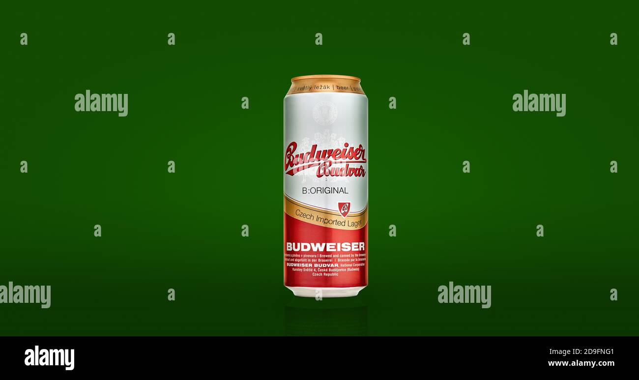 Can of Budweiser lager beer. Budweiser Budvar, one of the highest ...