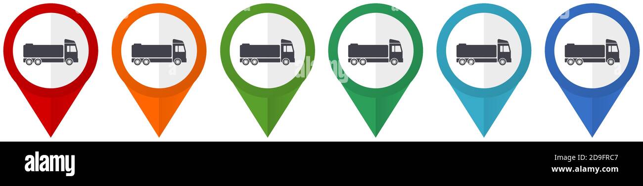Truck vector pointers, set of colorful flat design icons isolated on ...