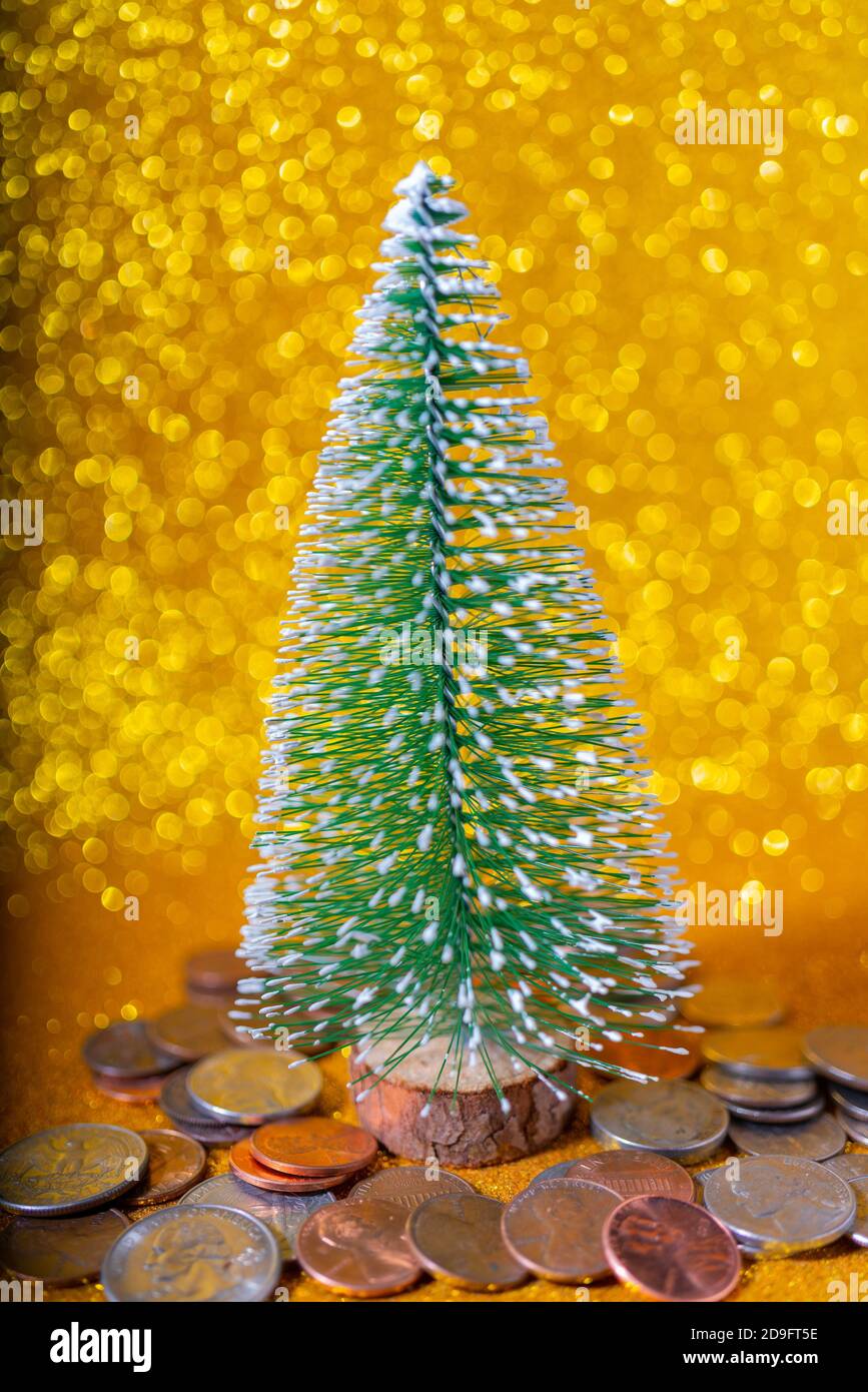 Christmas tree and Metallic American cents. Storage and accumulation of ...
