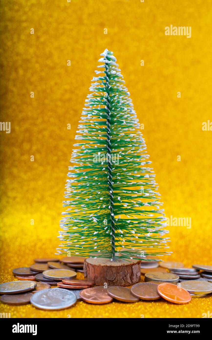 Christmas tree and Metallic American cents. Storage and accumulation of ...