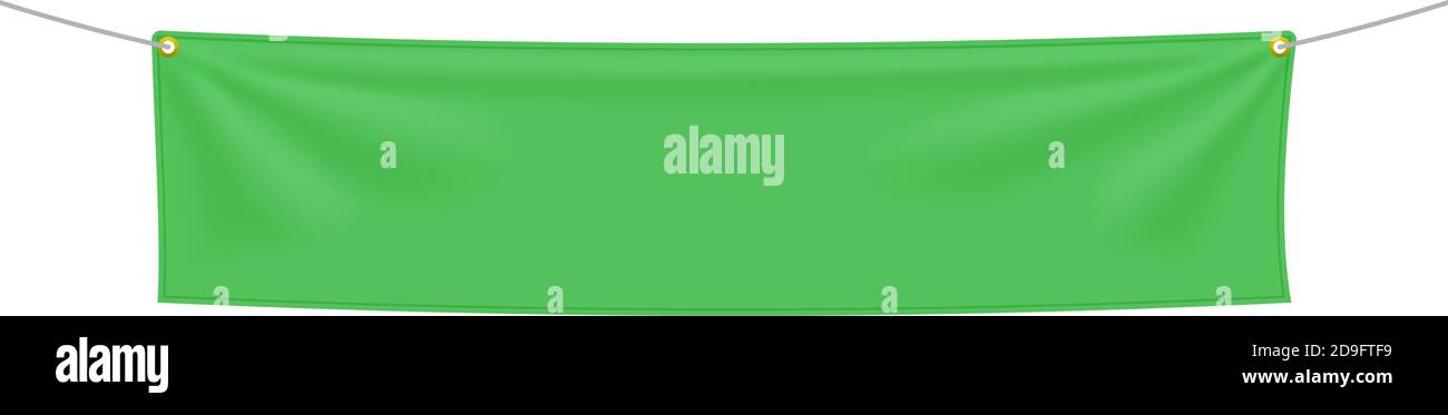 Green textile banner with folds isolated on white background Stock ...