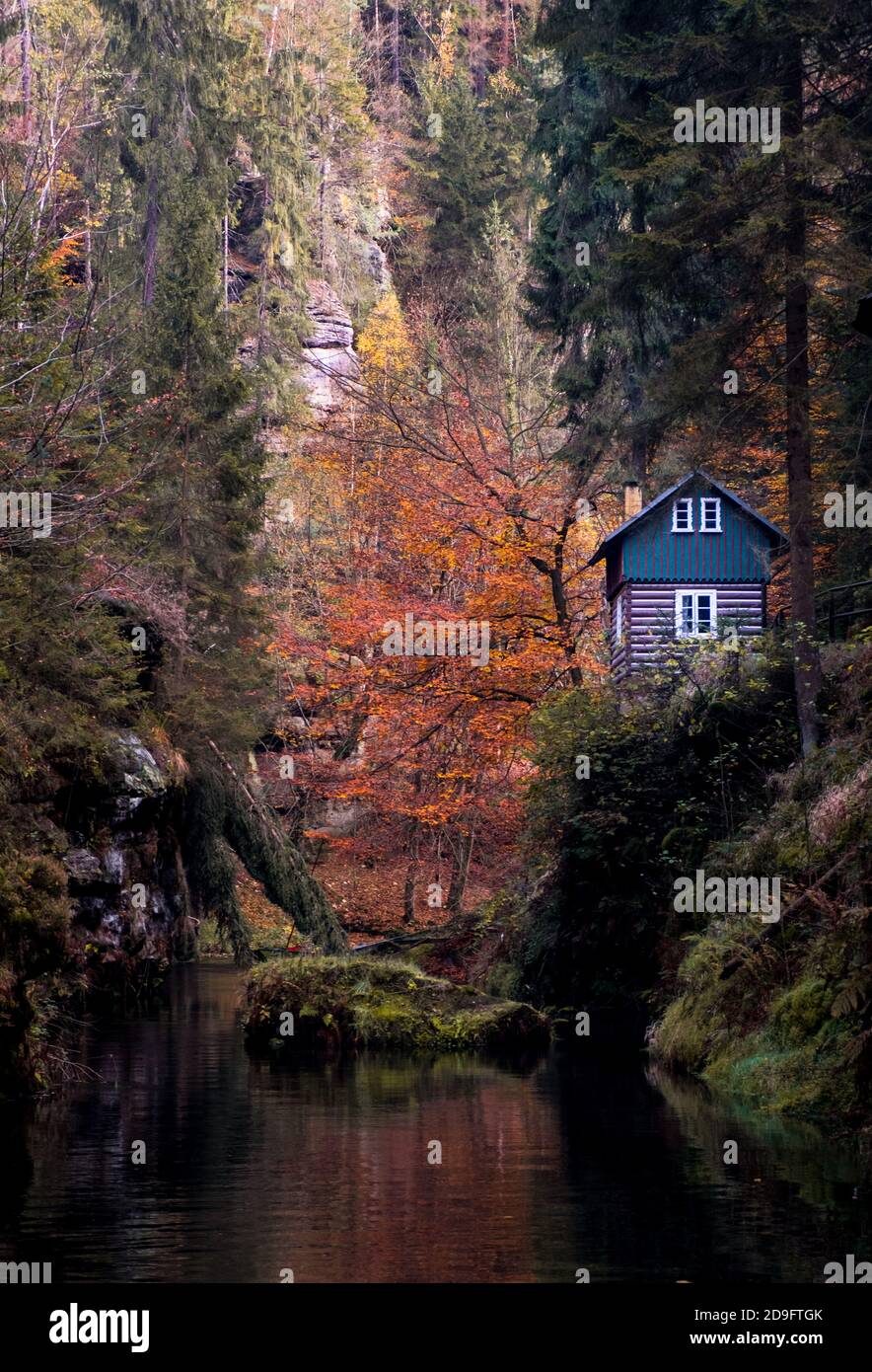 tiny cabin at Edmunds Gorge in Czech Rrepublic in autumn Stock Photo ...
