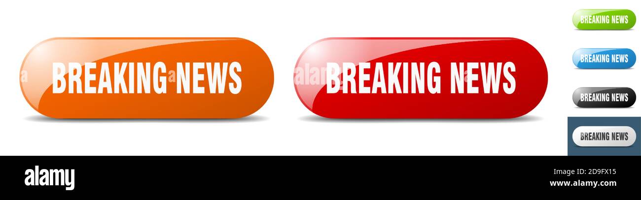 breaking news button. sign. key. push button set Stock Vector Image ...