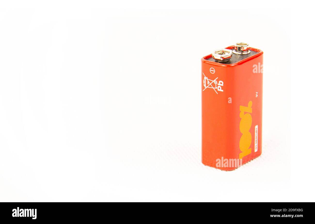 red battery on a white background with the inscription 100 Stock Photo ...