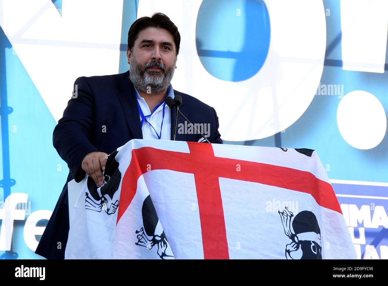 The president of the Sardinia Region Christian Solinas on stage ...