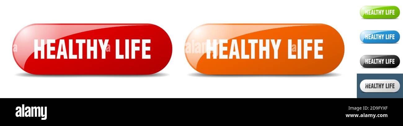 healthy life button. sign. key. push button set Stock Vector Image ...