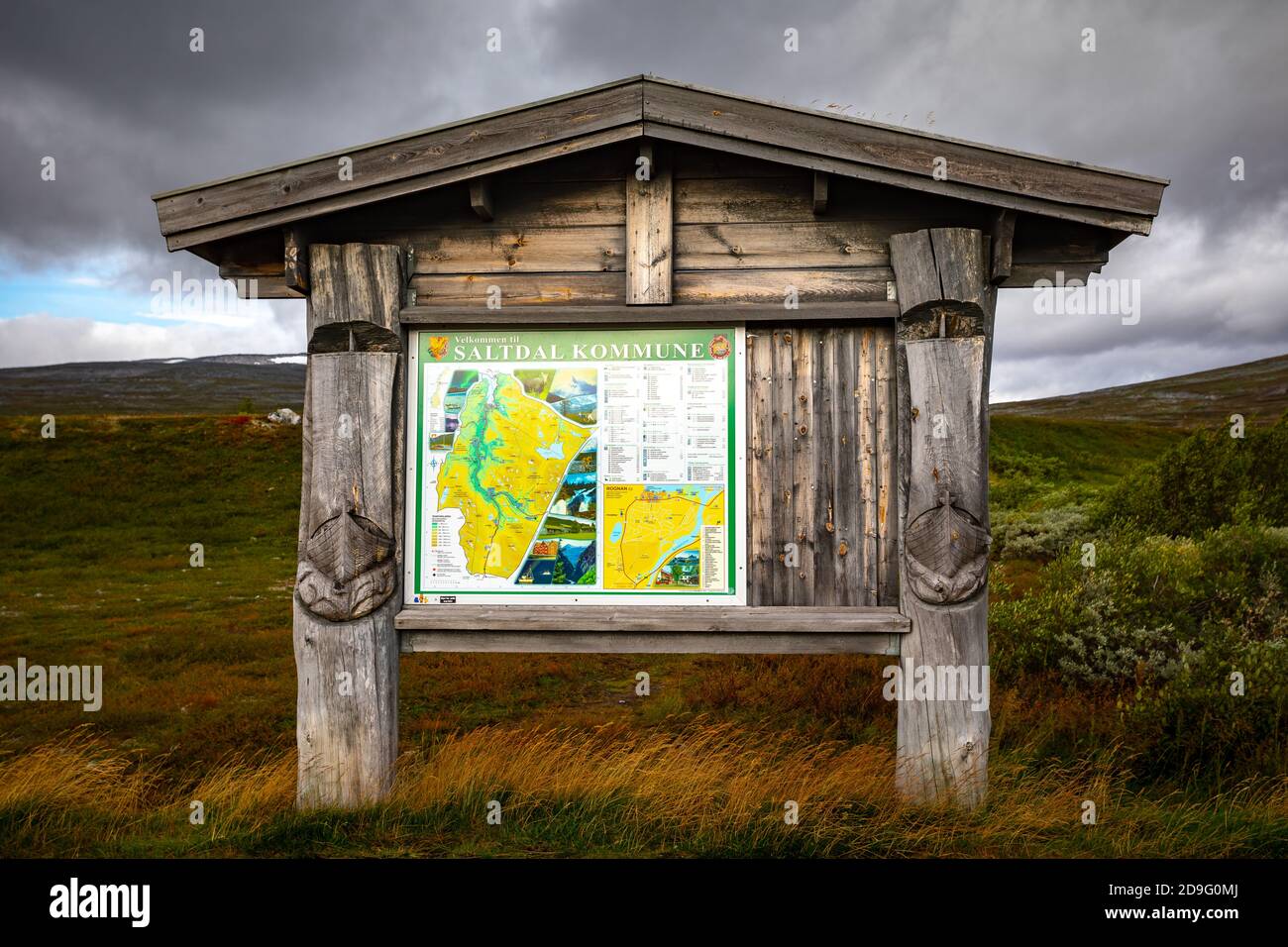 Saltdal Kommune touristic info board panel, Norway Stock Photo - Alamy
